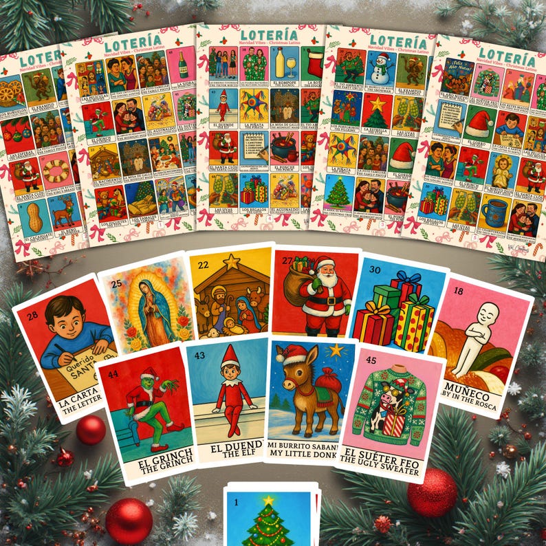 Latino Christmas Loteria Game: Bilingual Cards & Boards (printable) - Etsy