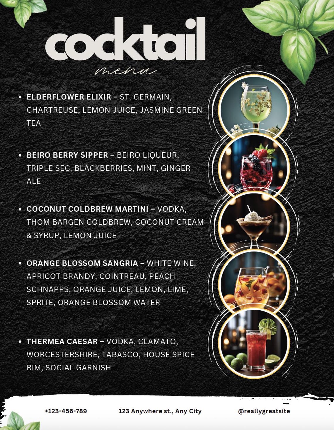 Cocktail Menu Template | Editable PDF Bar Drink Menu | Modern ...