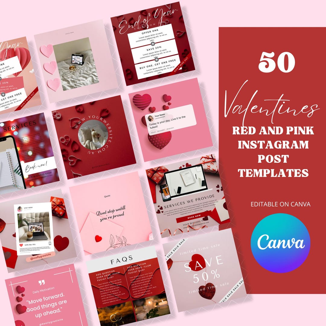 Valentines Day Instagram Post Templates Red Valentine Social Media Pink ...