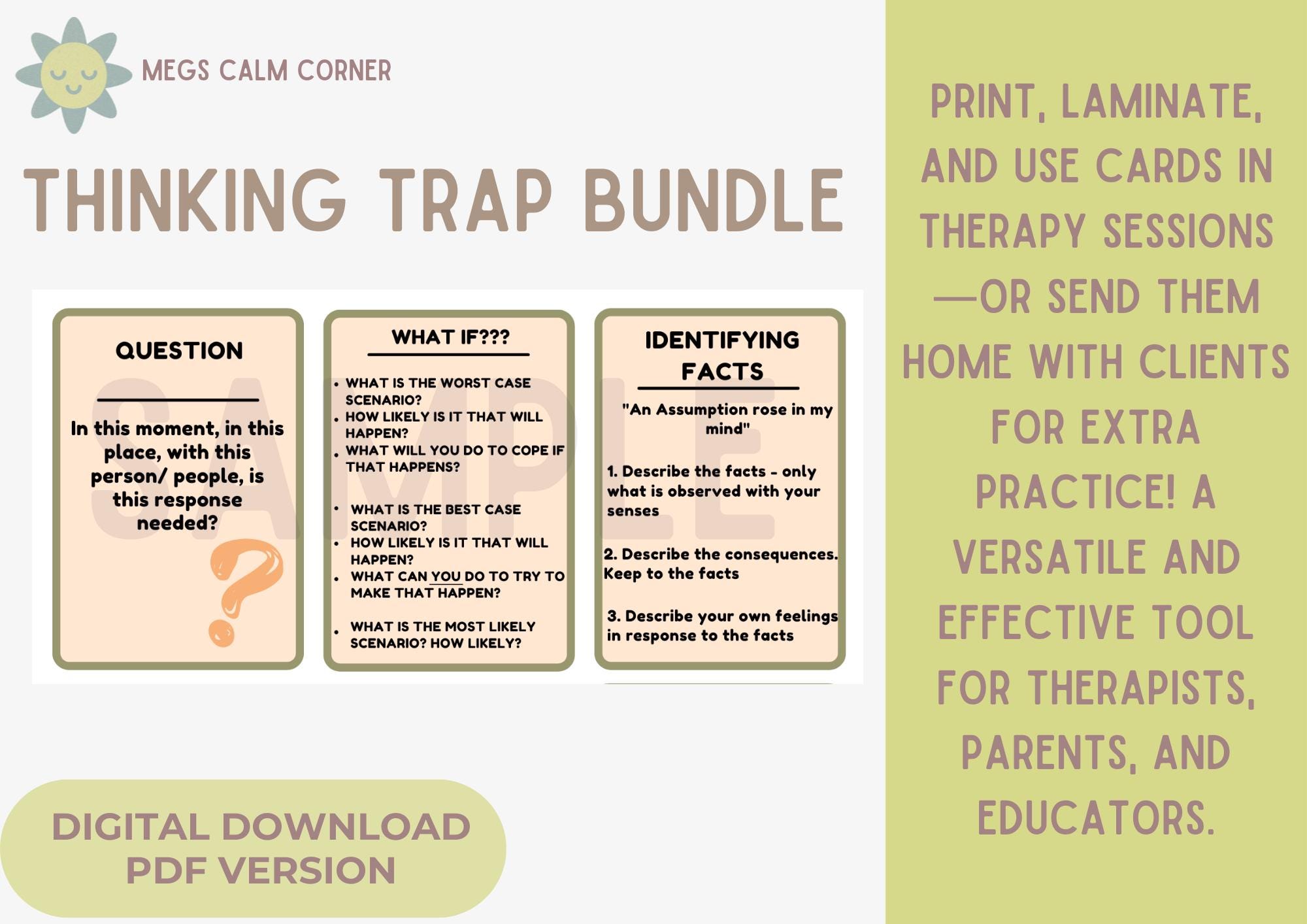 Mental Health Thinking Trap Flashcards, Memory Game, Examples Bundle ...