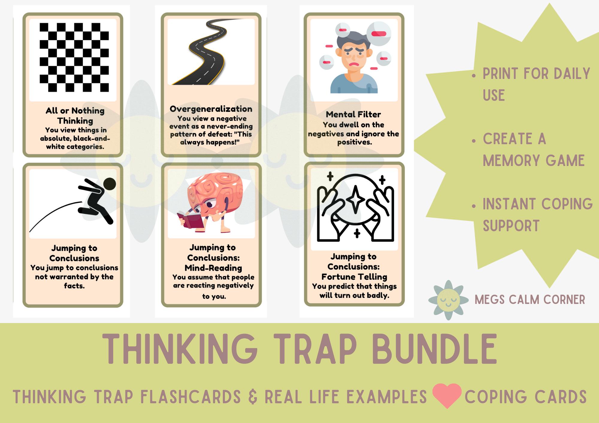 Mental Health Thinking Trap Flashcards, Memory Game, Examples Bundle ...