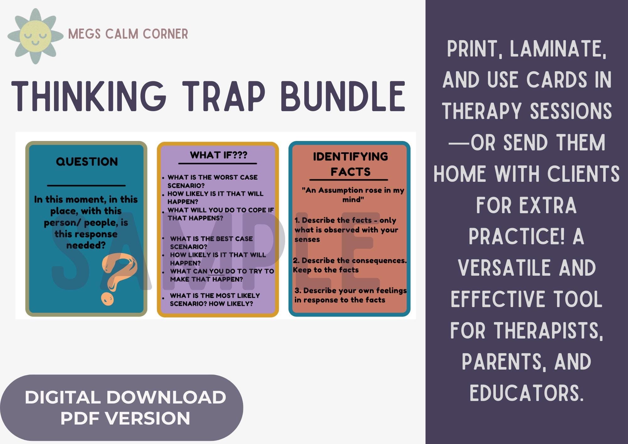 Mental Health Thinking Trap Flashcards, Memory Game, Examples Bundle ...