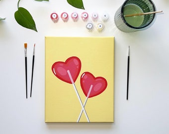 Heart Lollipops Handcrafted Paint by Number Kit: Easy DIY Painting ...