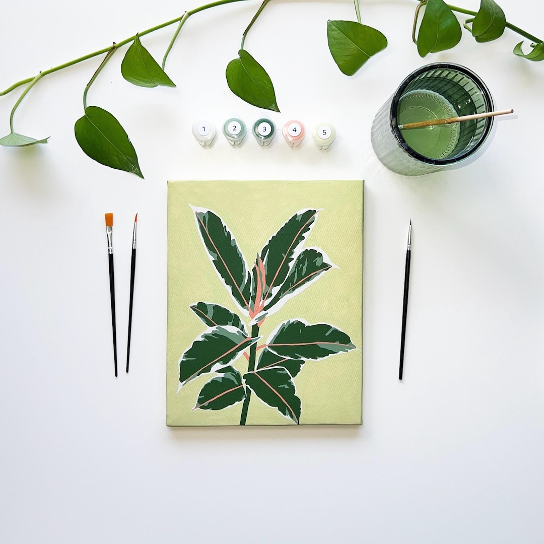 Rubber Plant Handcrafted Paint by Number Kit: DIY Houseplant Art (8x10 ...