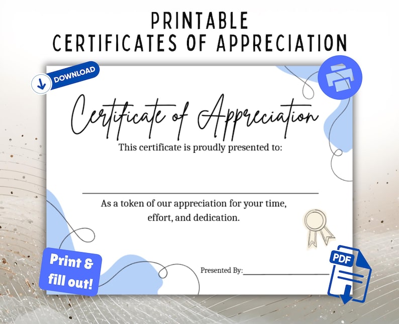 Printable Certificates of Appreciation – Set of 4 | Print & Go PDF ...