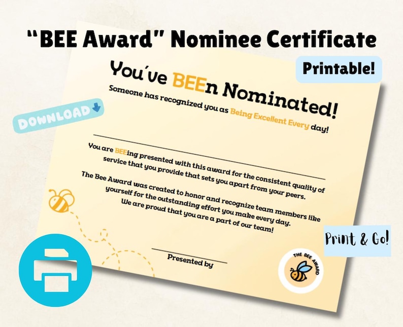 Printable CNA & Healthcare Staff Recognition Certificate – BEE Award ...