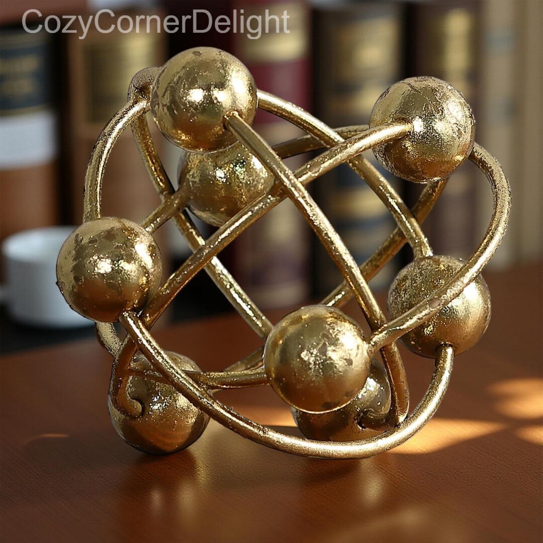 Gold Metal Round Orbital Sphere With Orbit Balls | Table Sculpture ...
