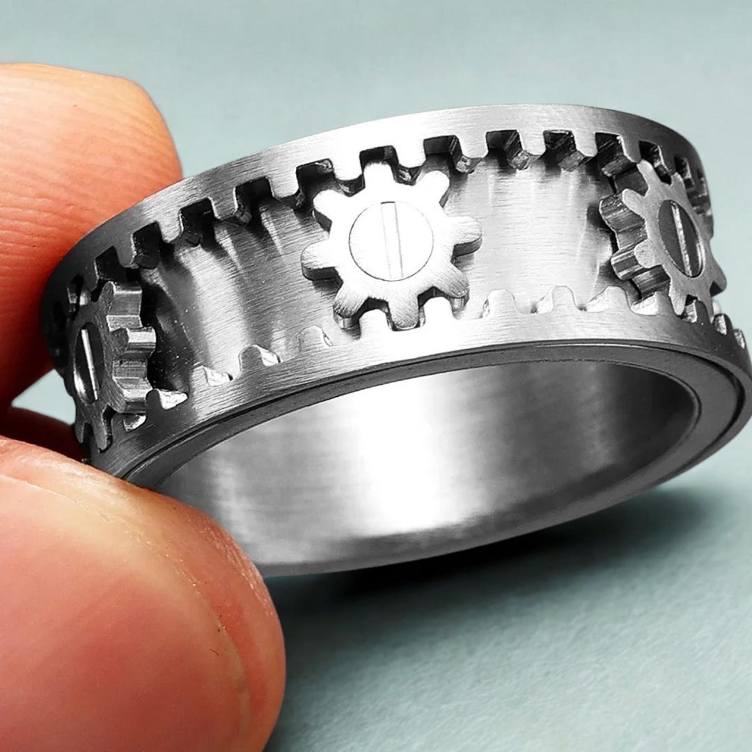 Spinner Fidget Gear Ring for Men Anxiety Statement Punk Ring Promise ...