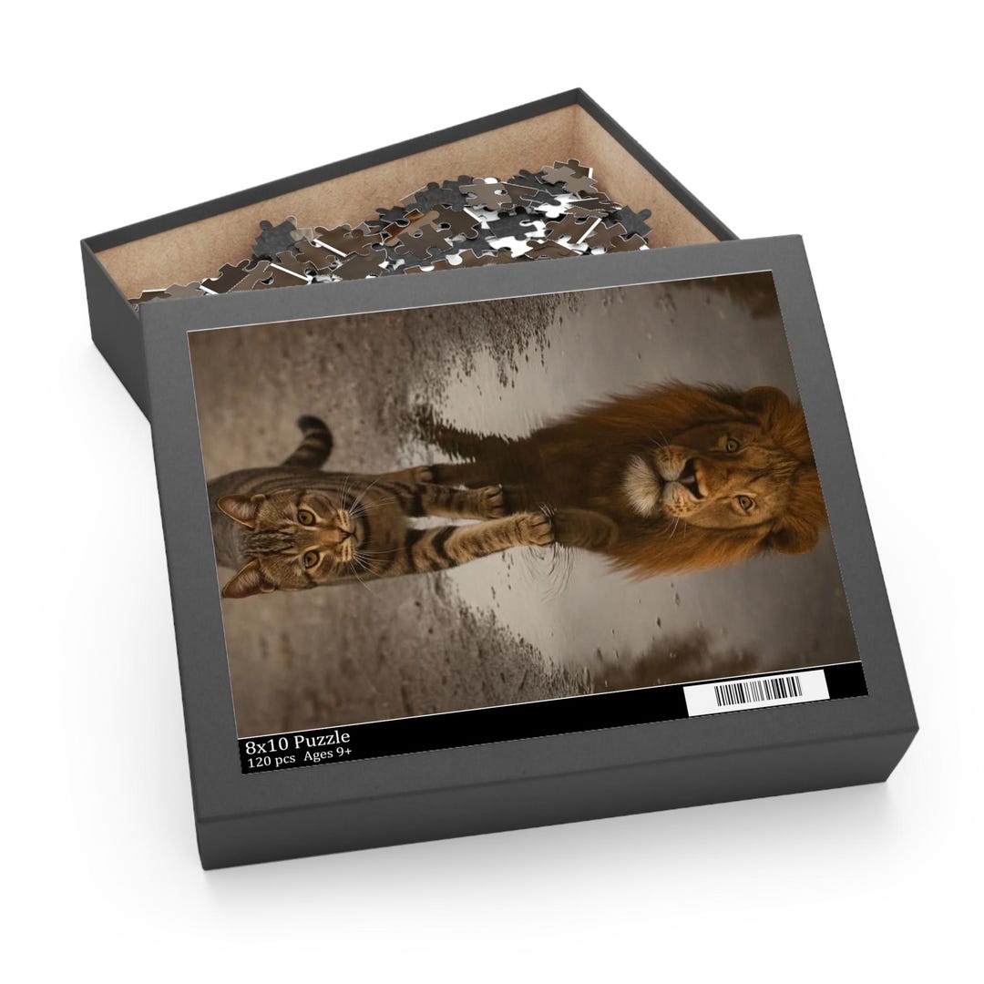 Tabby Cat With Lion Reflection Puzzle | Animal Illusion Jigsaw - Etsy