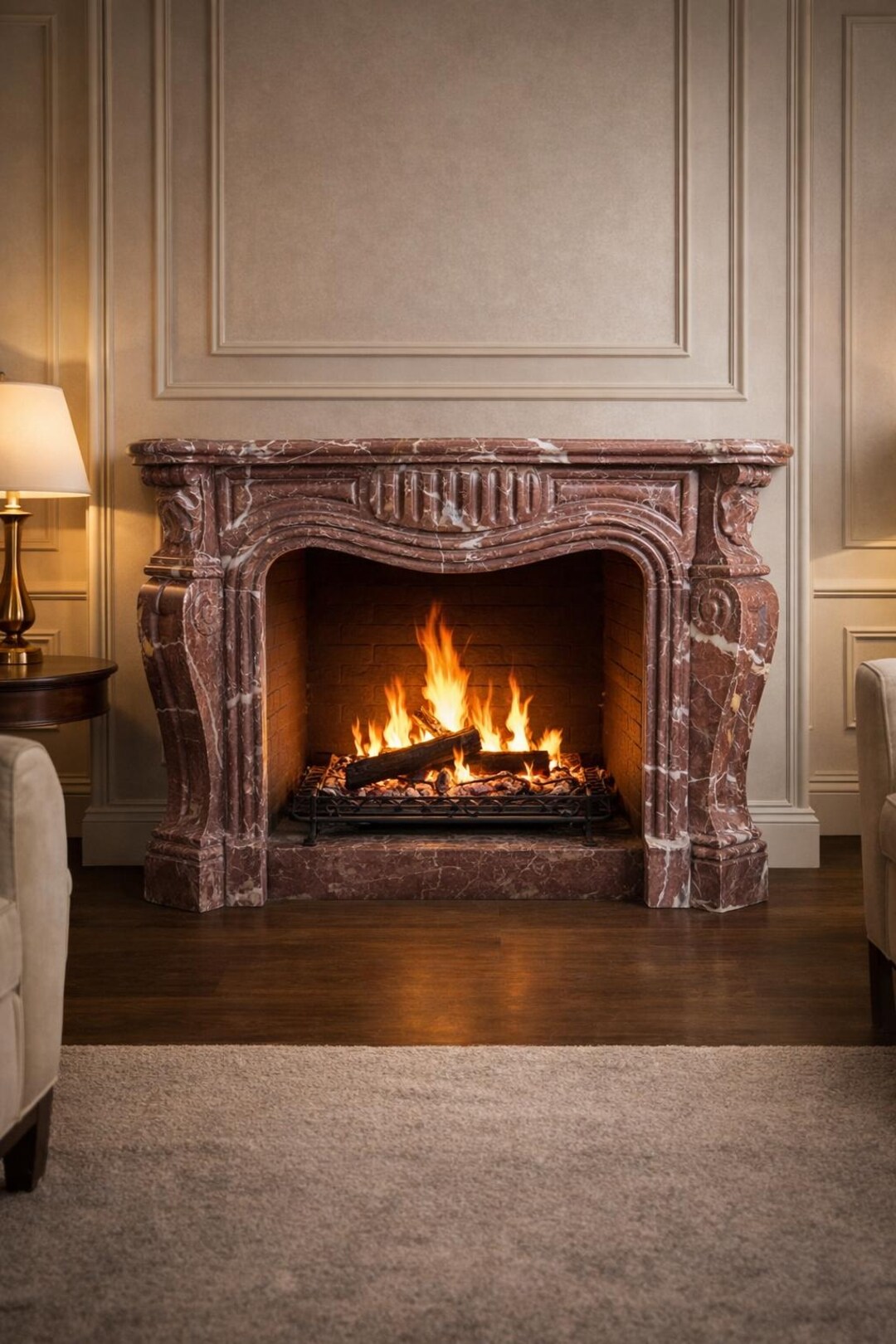 Luxury Hand-carved Red Marble Fireplace Surround – Classic ...