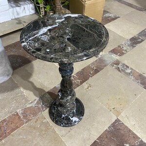 Handcrafted Natural Marble Side Table: Polished Pedestal Accent Table ...