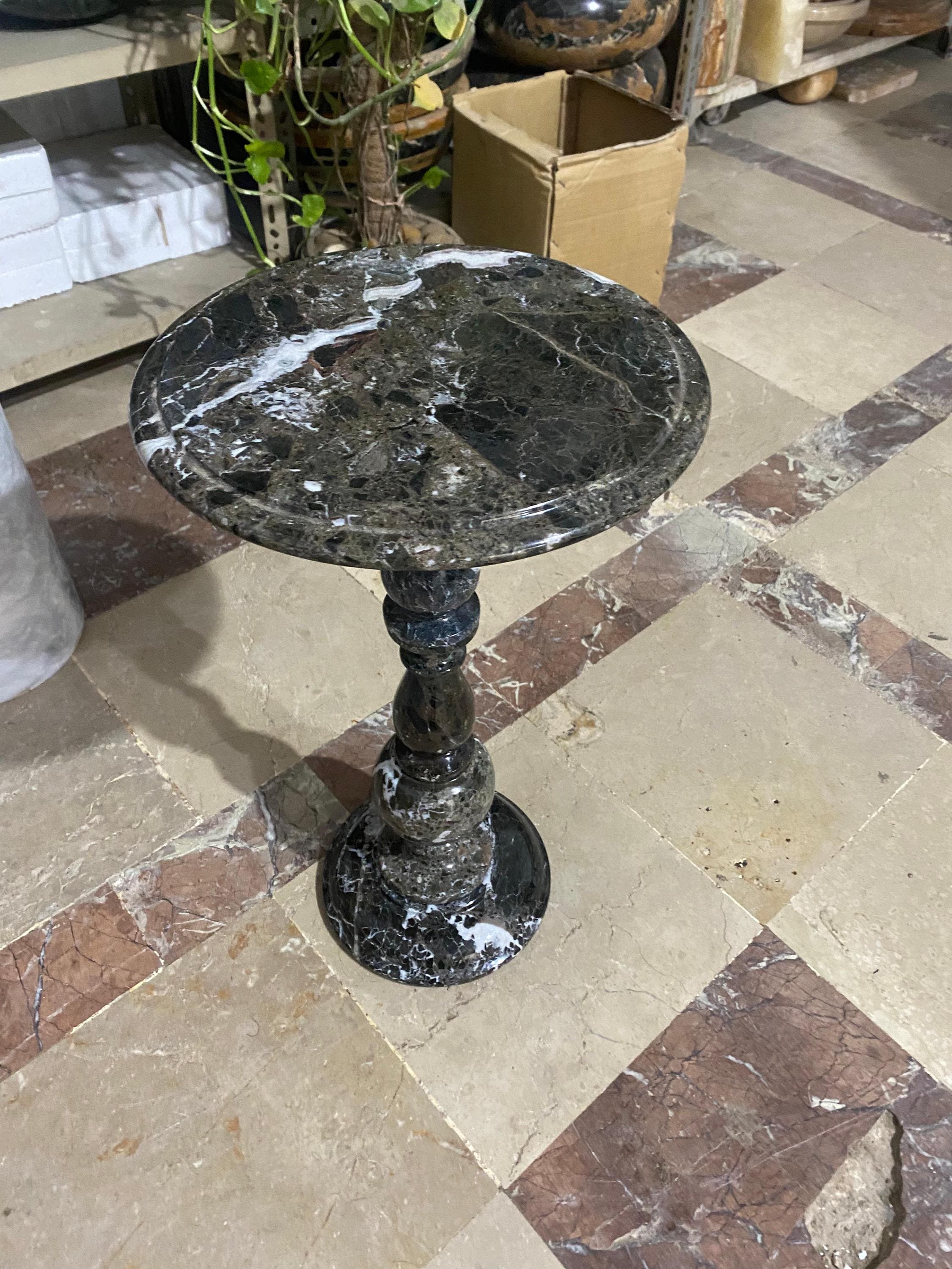 Handcrafted Natural Marble Side Table: Polished Pedestal Accent Table ...