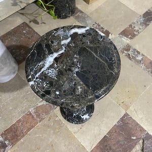 Handcrafted Natural Marble Side Table: Polished Pedestal Accent Table ...