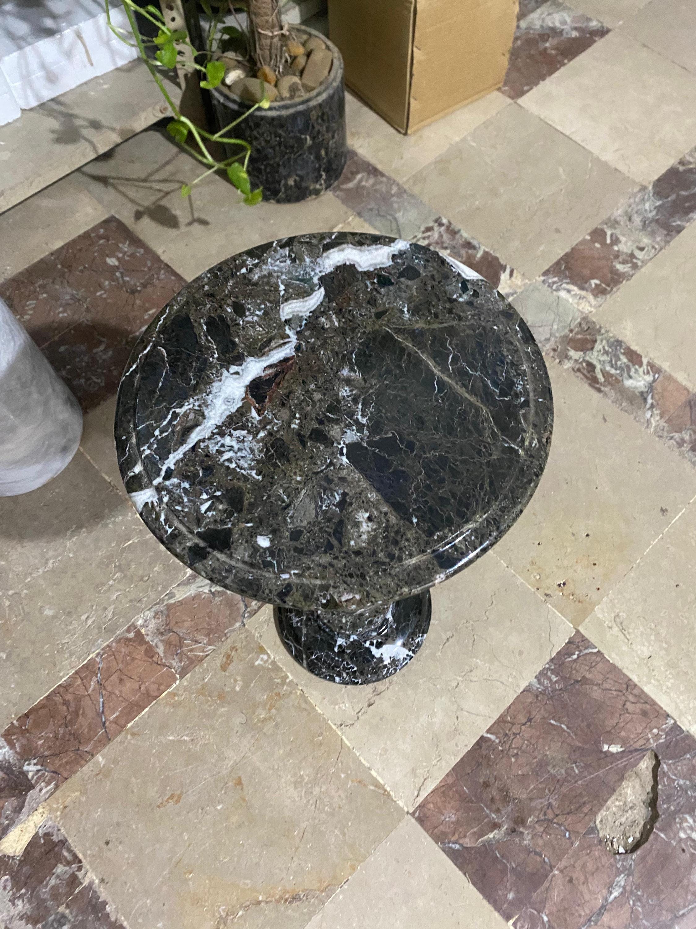 Handcrafted Natural Marble Side Table: Polished Pedestal Accent Table ...