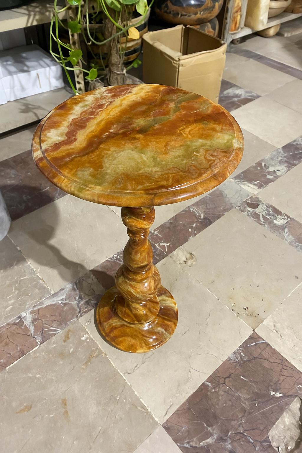 Handcrafted Natural Marble Side Table: Polished Pedestal Accent Table ...