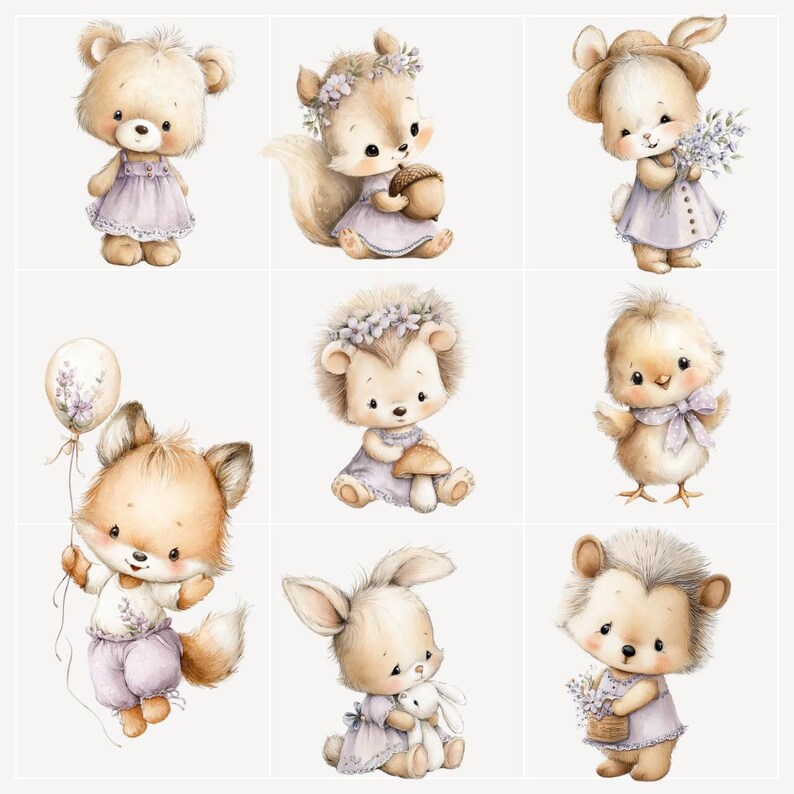Baby Woodland Animals Clipart, Watercolor Forest Animals PNG, Baby ...