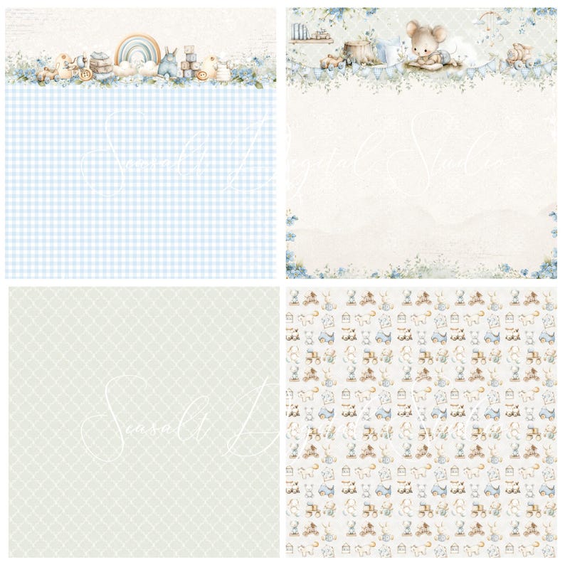 Baby Boy Digital Paper Pack, Woodland Animals Nursery Paper Set, Blue ...
