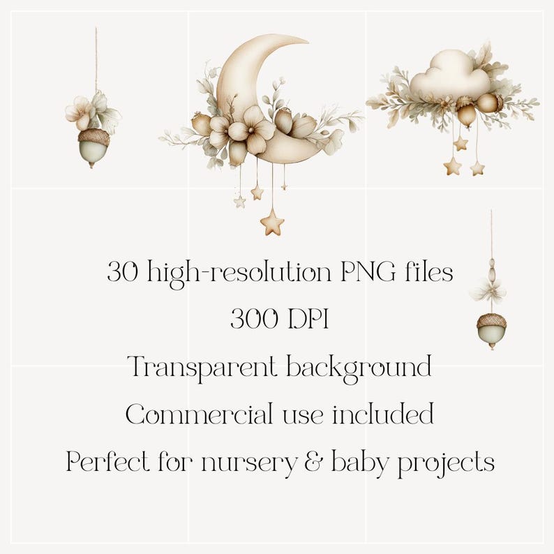 Neutral Baby Clipart PNG, Boho Woodland Baby Animals Clipart, Boho Baby ...