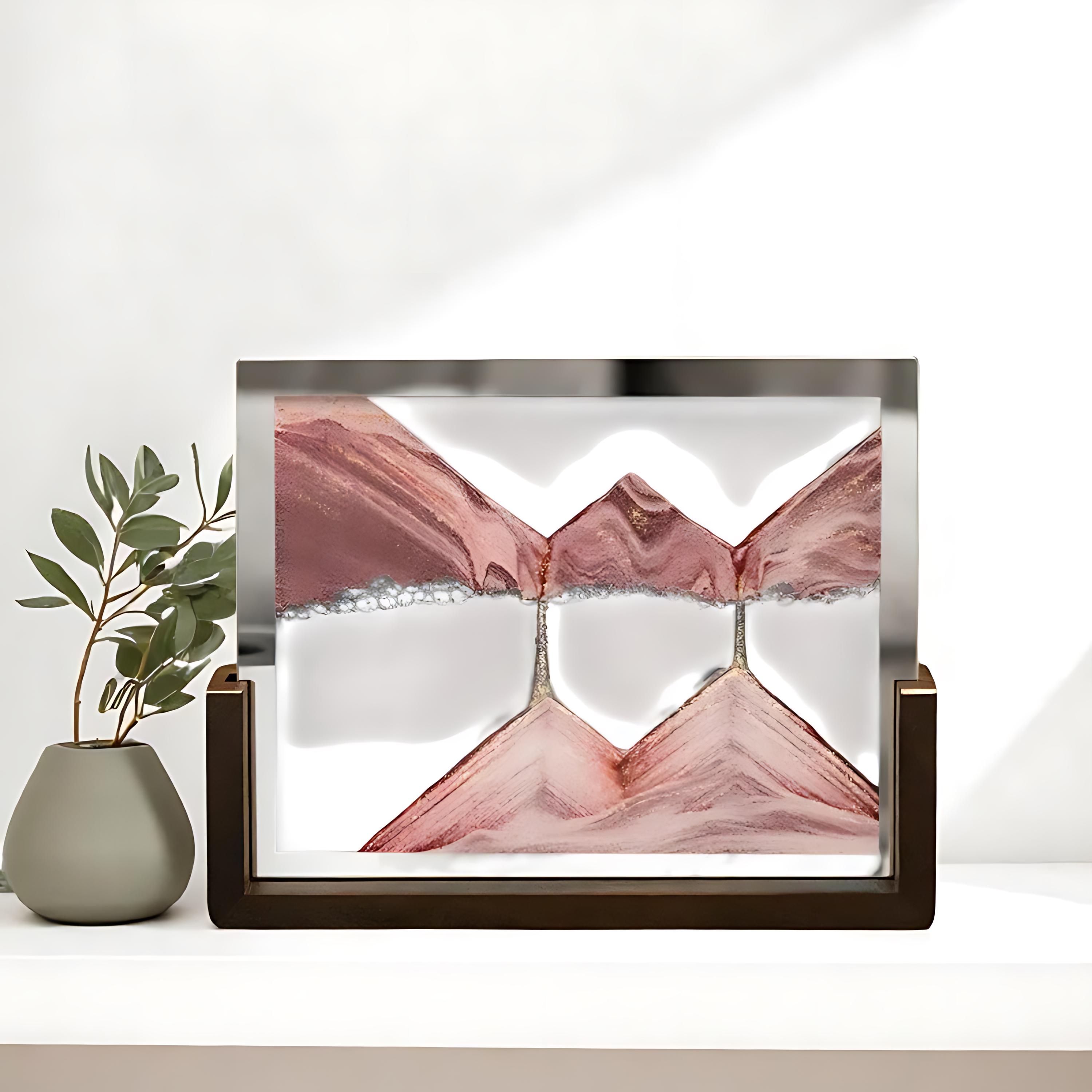 Walnut Wood Frame Moving Sand Art, 3D Quicksand Hourglass Picture ...