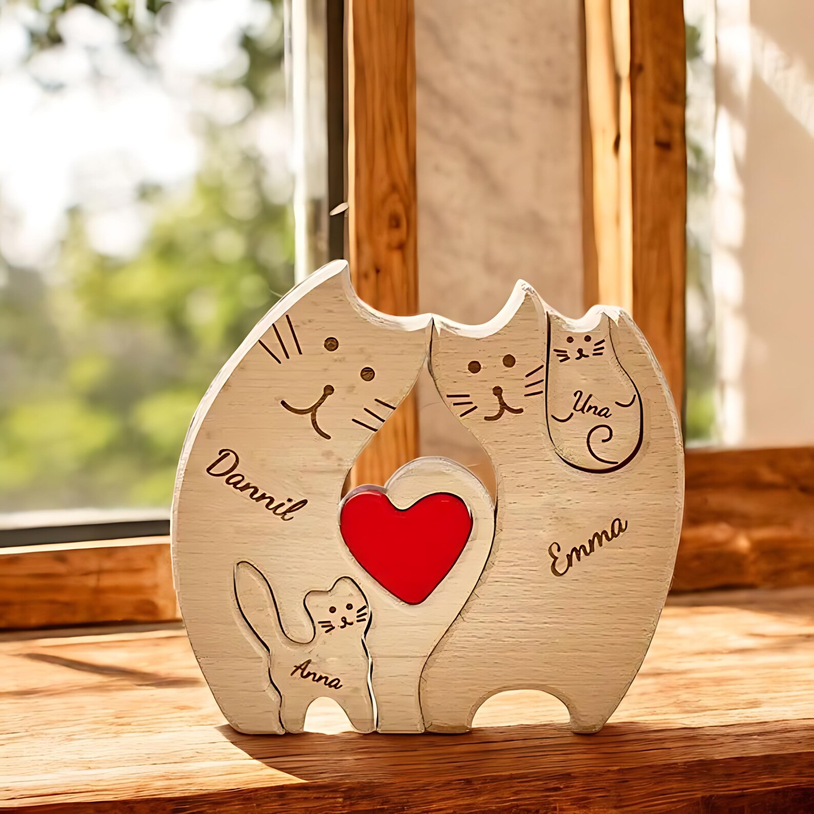 Personalized Wooden Cat Family Puzzle, Baby Puzzle, Family Name, Gift ...
