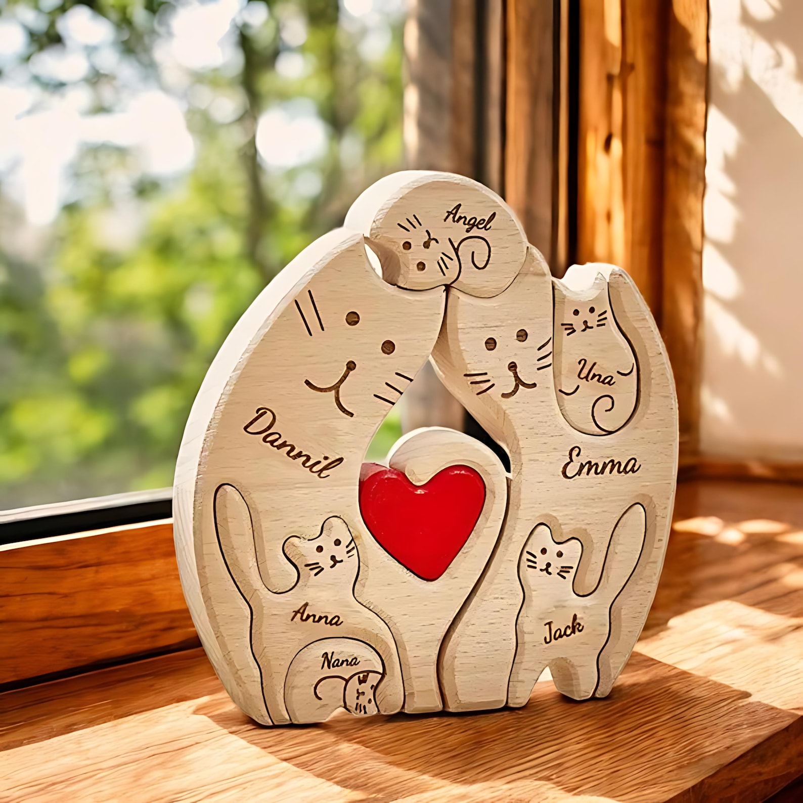 Personalized Wooden Cat Family Puzzle, Baby Puzzle, Family Name, Gift ...