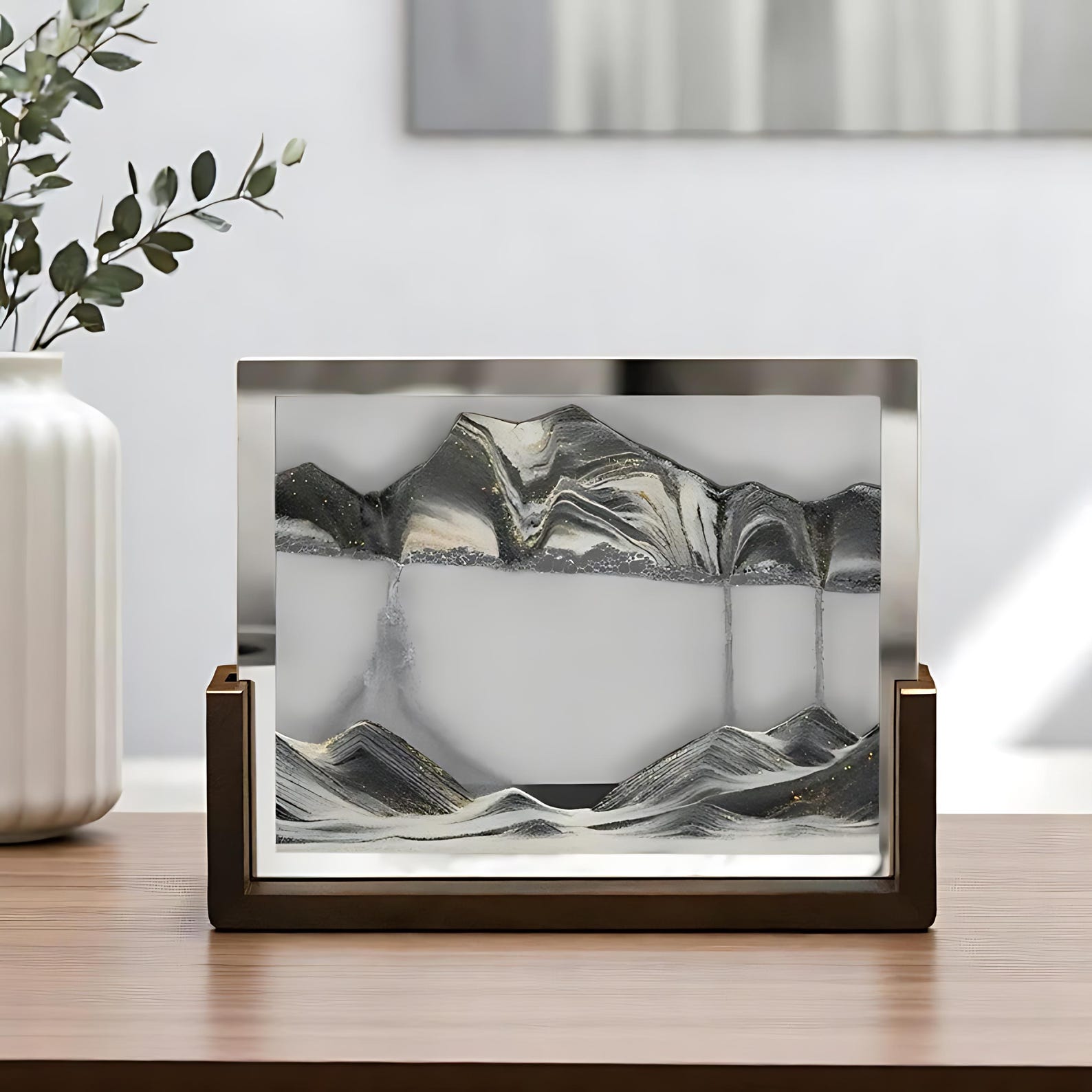 Walnut Wood Frame Moving Sand Art, 3D Quicksand Hourglass Picture ...