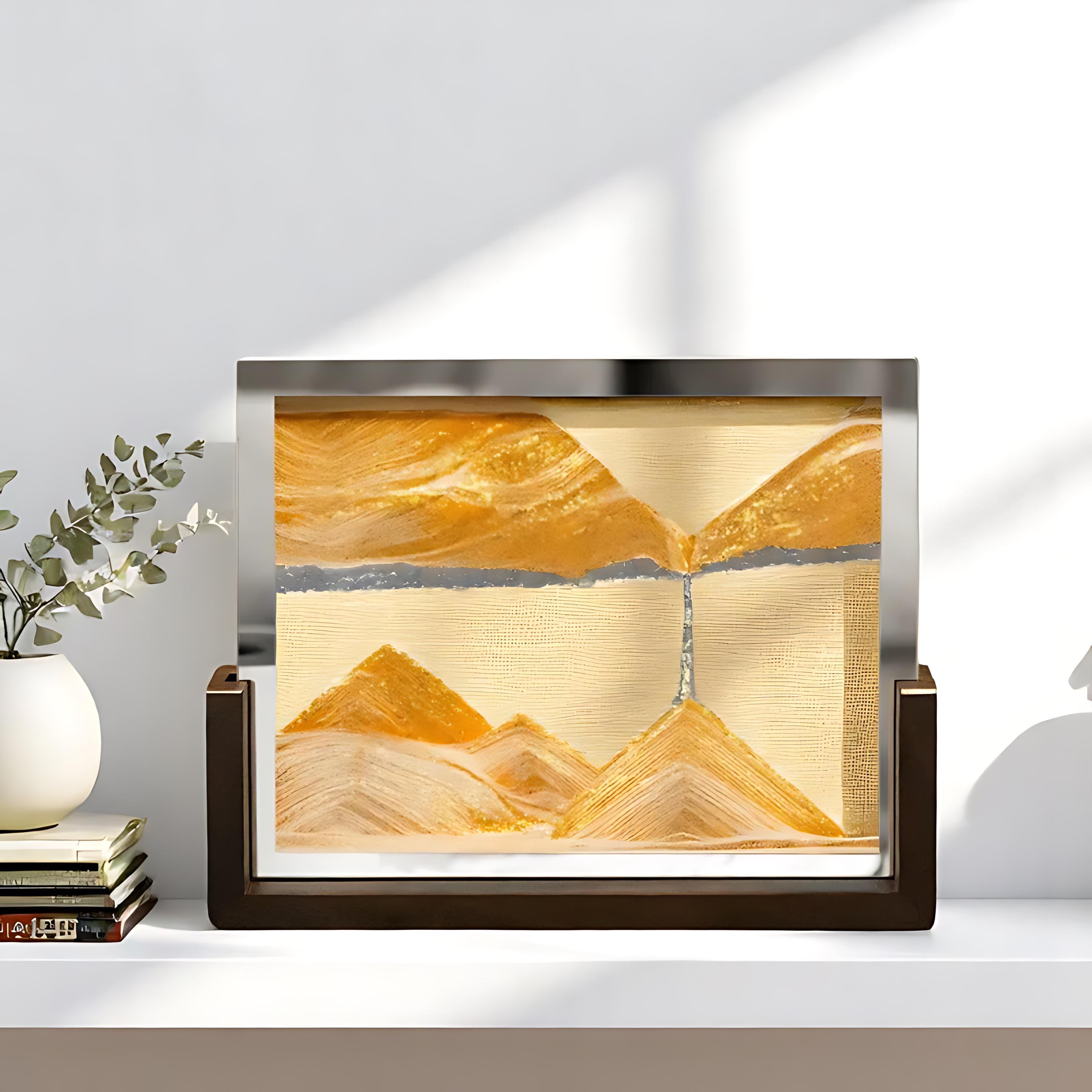 Walnut Wood Frame Moving Sand Art, 3D Quicksand Hourglass Picture ...