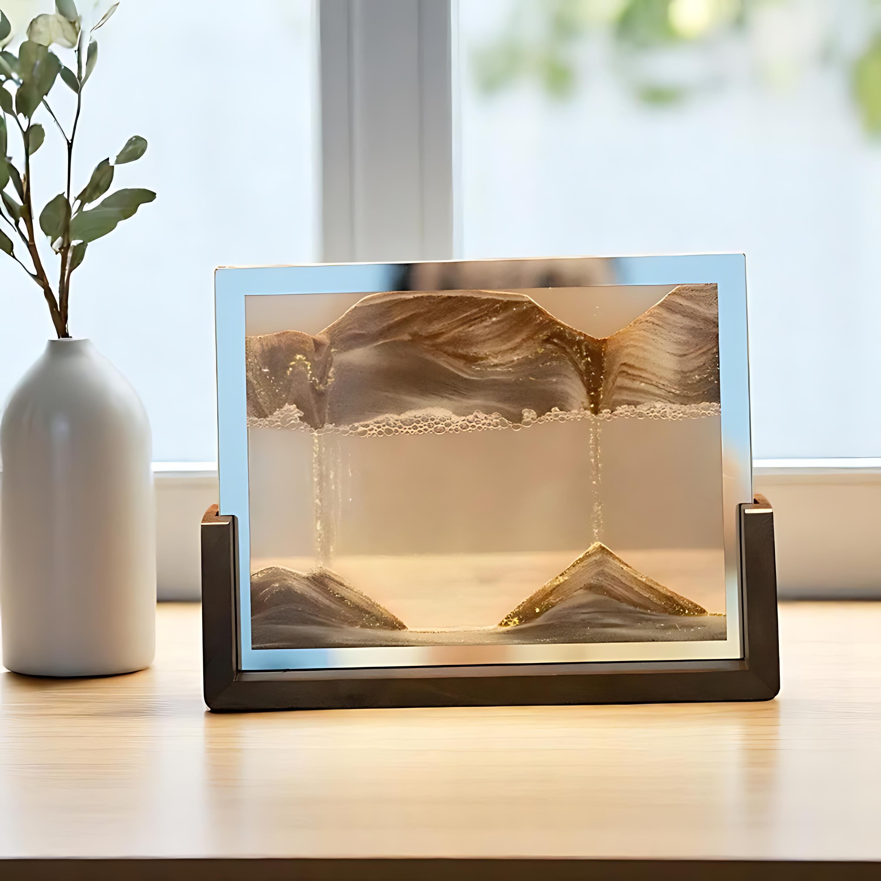 Walnut Wood Frame Moving Sand Art, 3D Quicksand Hourglass Picture ...
