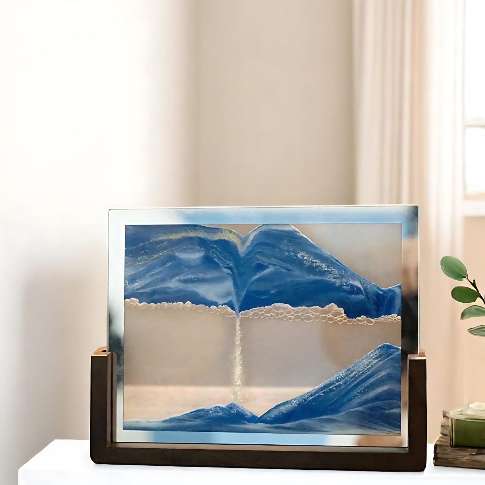 Walnut Wood Frame Moving Sand Art, 3D Quicksand Hourglass Picture ...