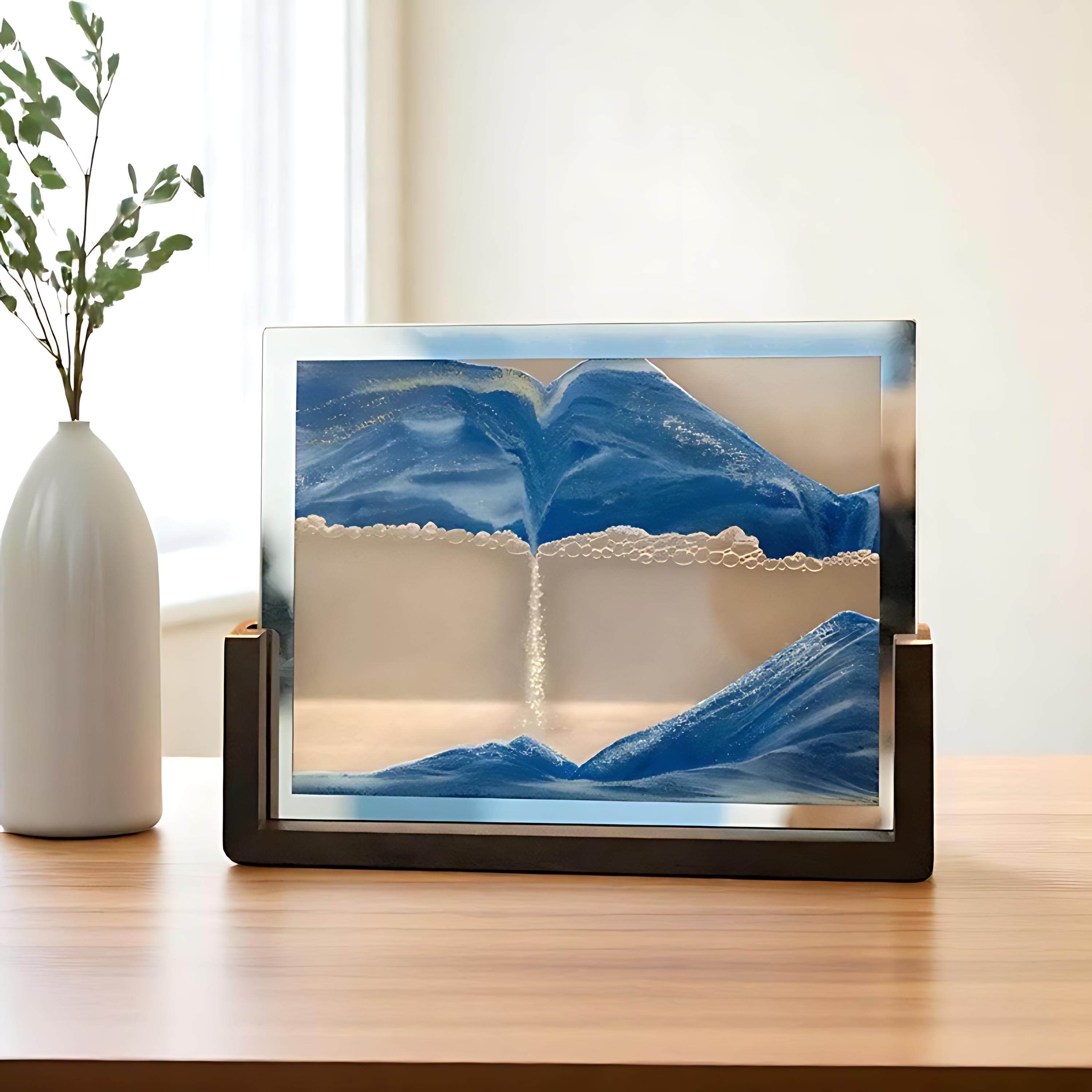 Walnut Wood Frame Moving Sand Art, 3D Quicksand Hourglass Picture ...