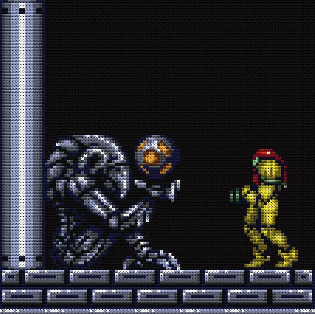 Super Metroid Chozo Statue Scene Cross Stitch Pattern (smaller Version ...