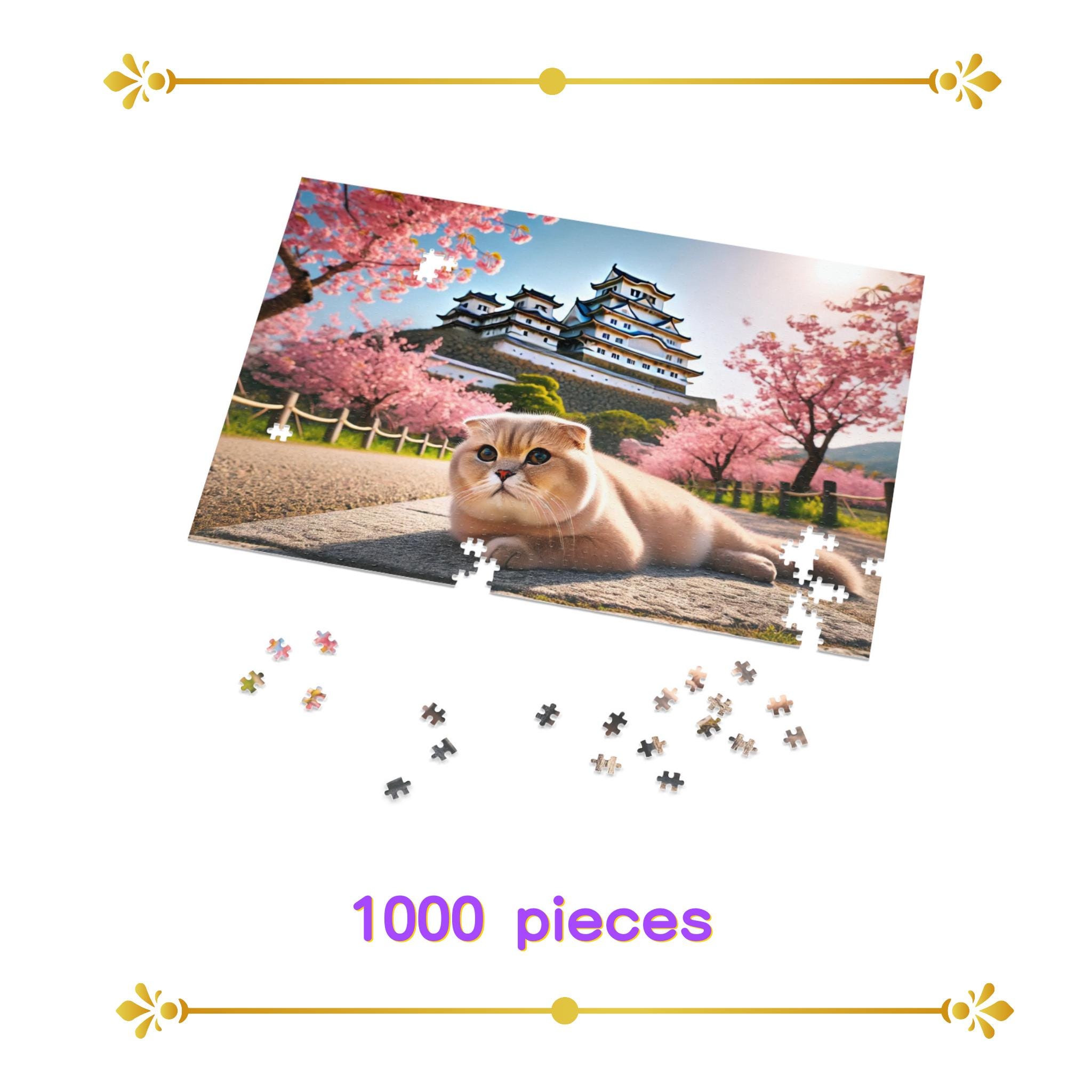 Cute Cat Jigsaw Puzzle 500 or 1000 Pieces, Japanese Castle & Cherry ...