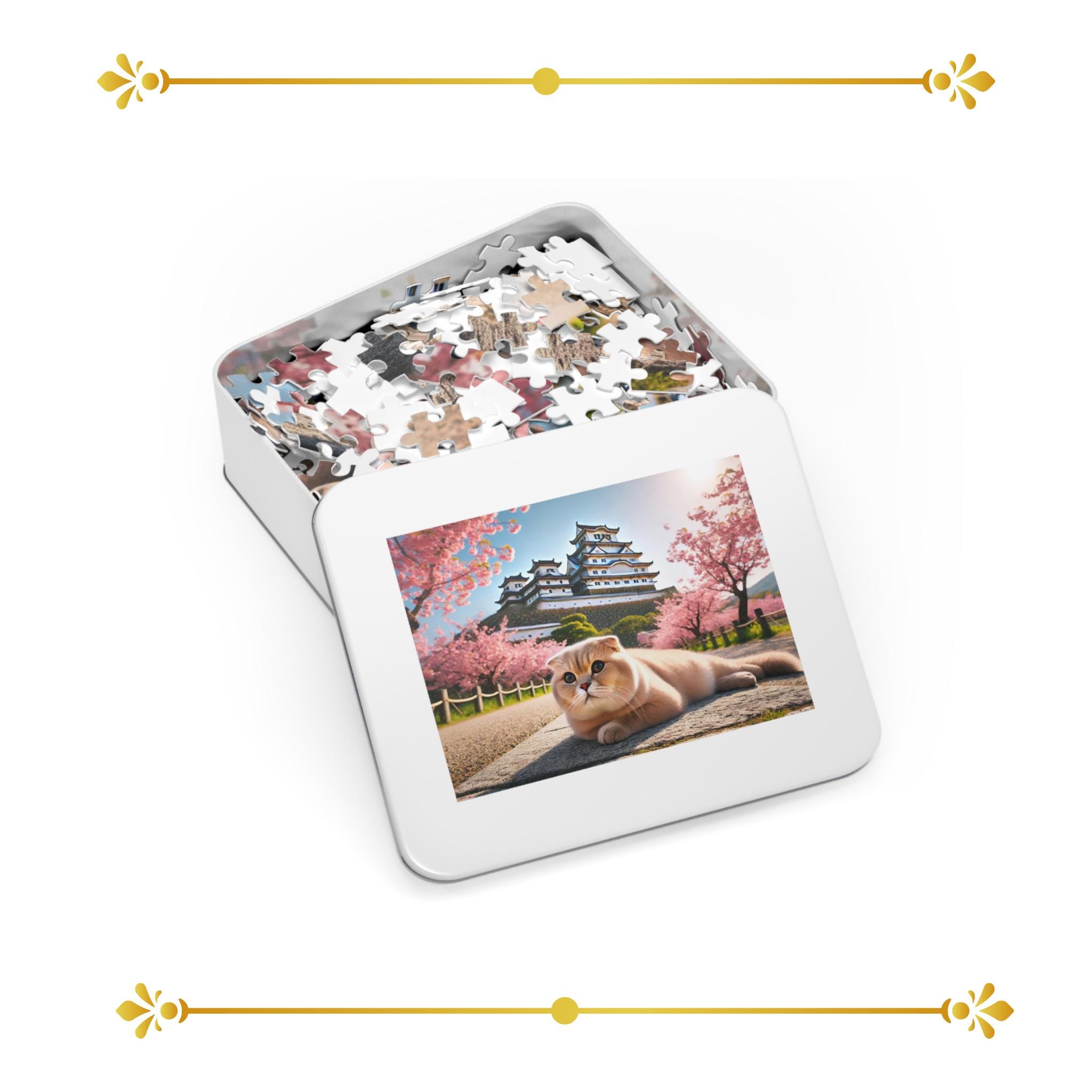 Cute Cat Jigsaw Puzzle 500 or 1000 Pieces, Japanese Castle & Cherry ...