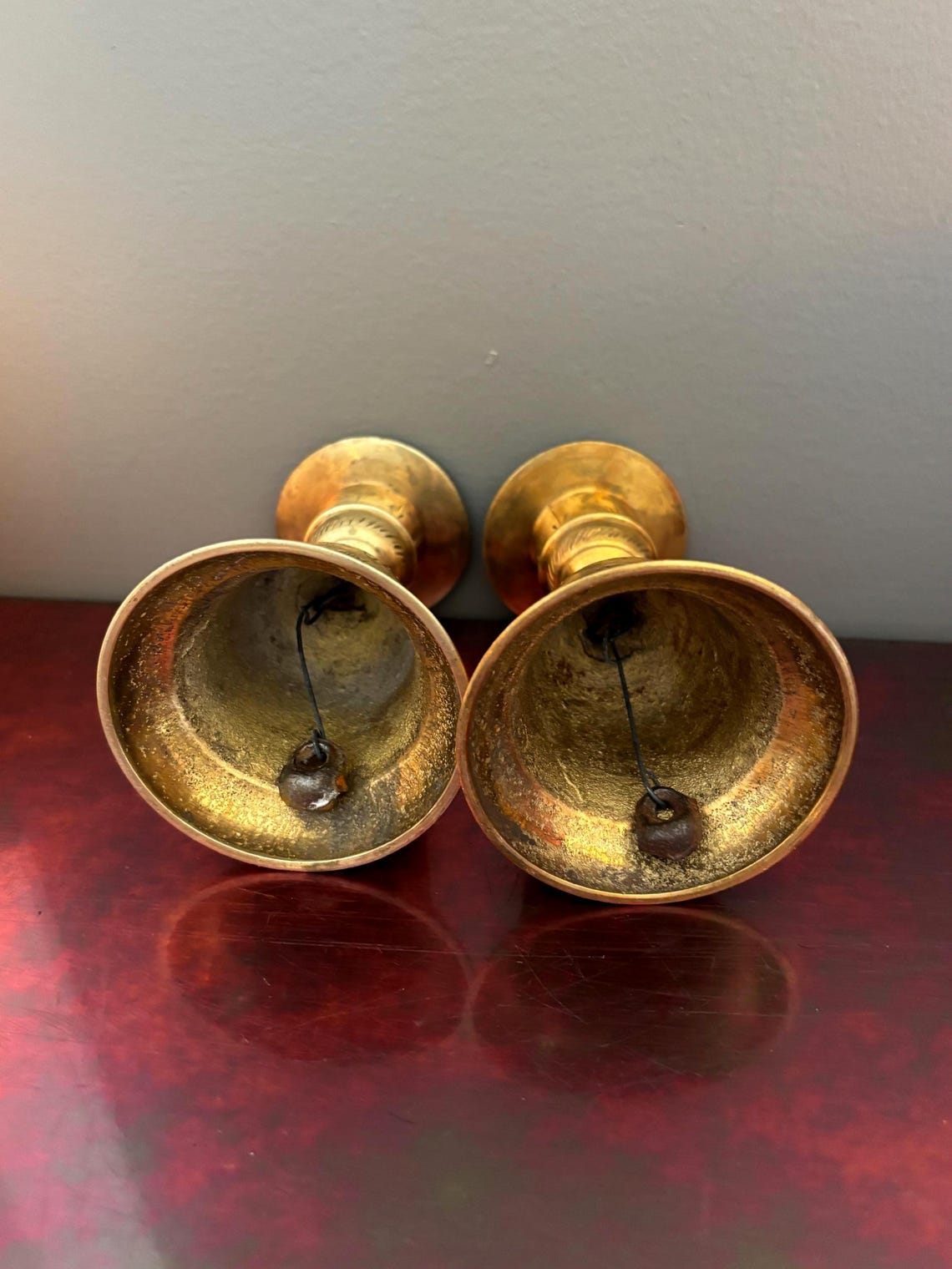 Vintage Bell Service Ringer Candle Holders Etched Brass - Etsy