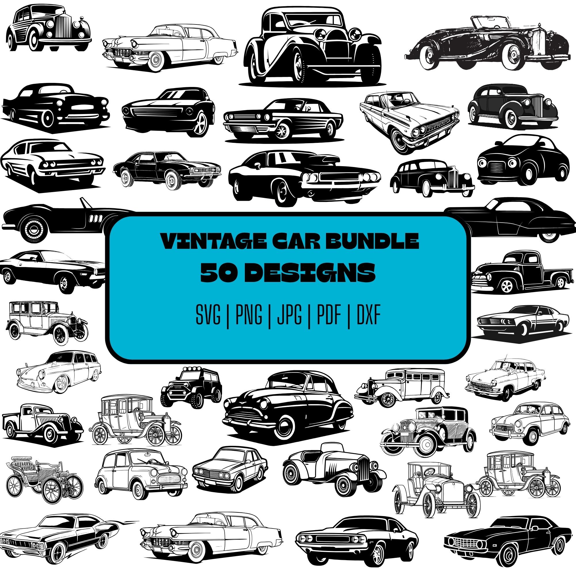 Vintage Classic Cars Bundle SVG PNG Vintage Retro Car Silhouette Antique Vehicles Clipart ...