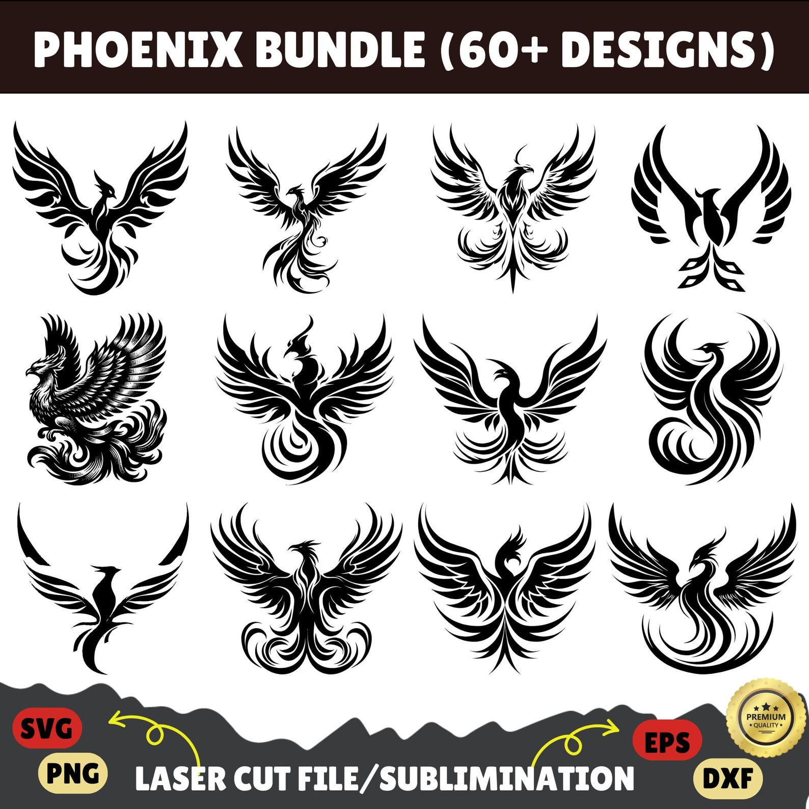 Phoenix Svg Bundle, Phoenix Clipart for Cricut, Phoenix Bird Silhouette ...