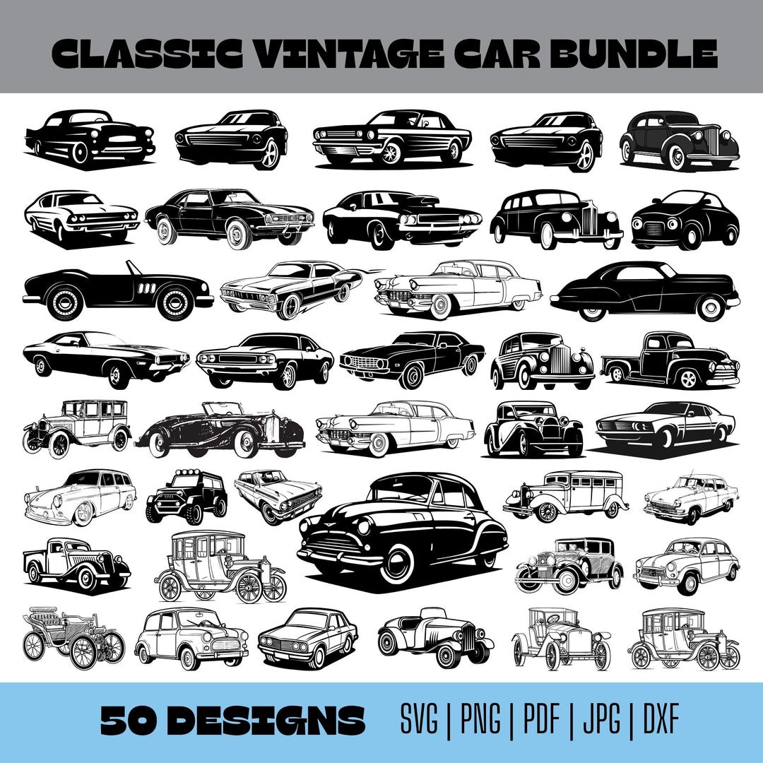 Classic Vintage Car SVG Bundle, Car Svg Bundle, Retro Car Silhouette ...