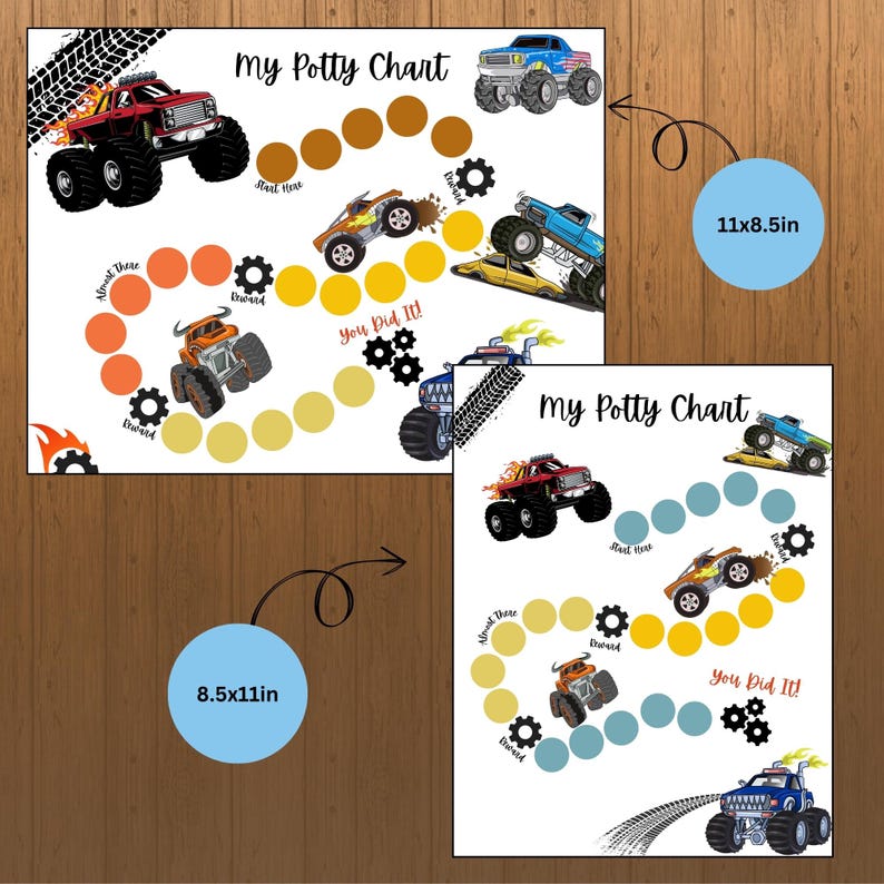 Printable Monster Truck Boy Potty Training Chart, Monster Truck Reward ...