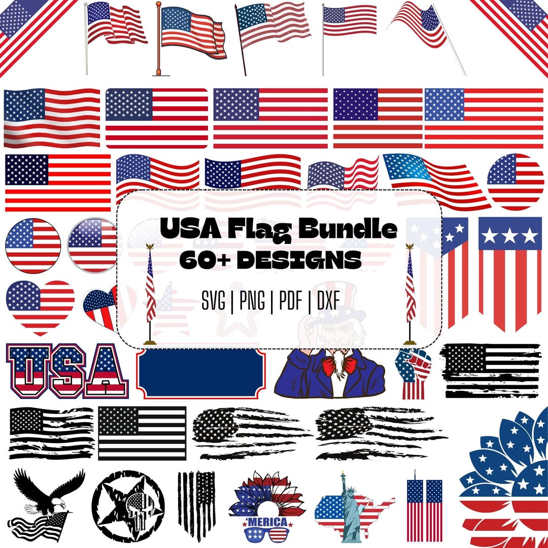 Distressed American Flag SVG Bundle, USA Flag Svg, 4th July Svg, USA ...