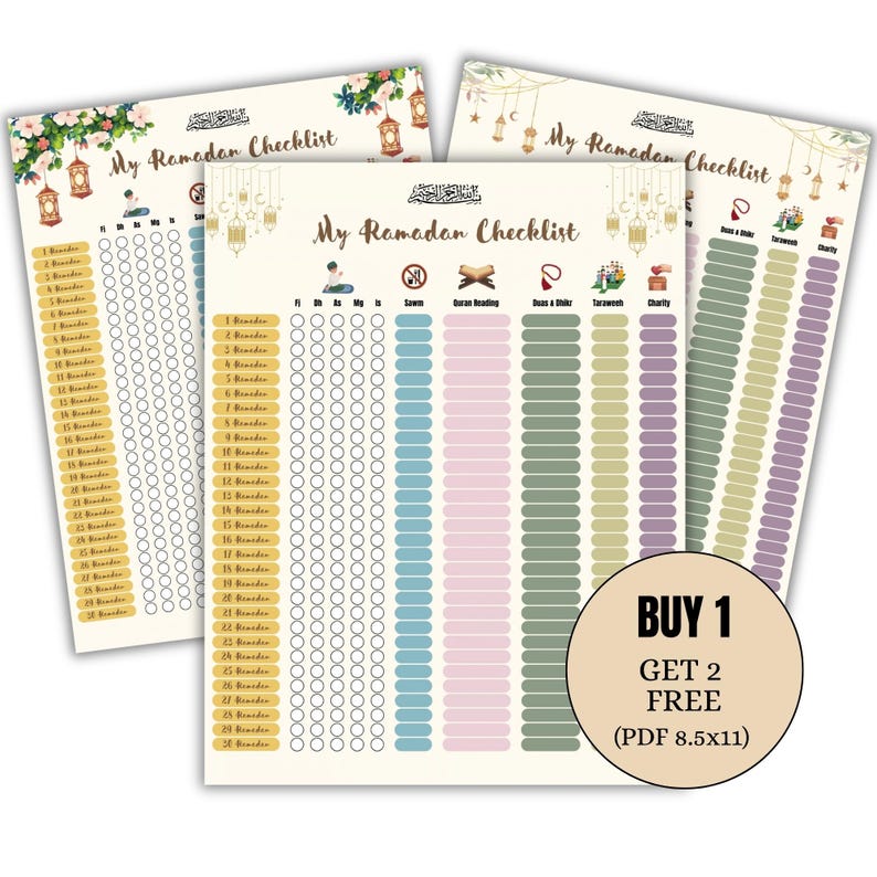 Ramadan Prayer Tracker Printable, Islamic Fasting, Salah, Taraweeh ...