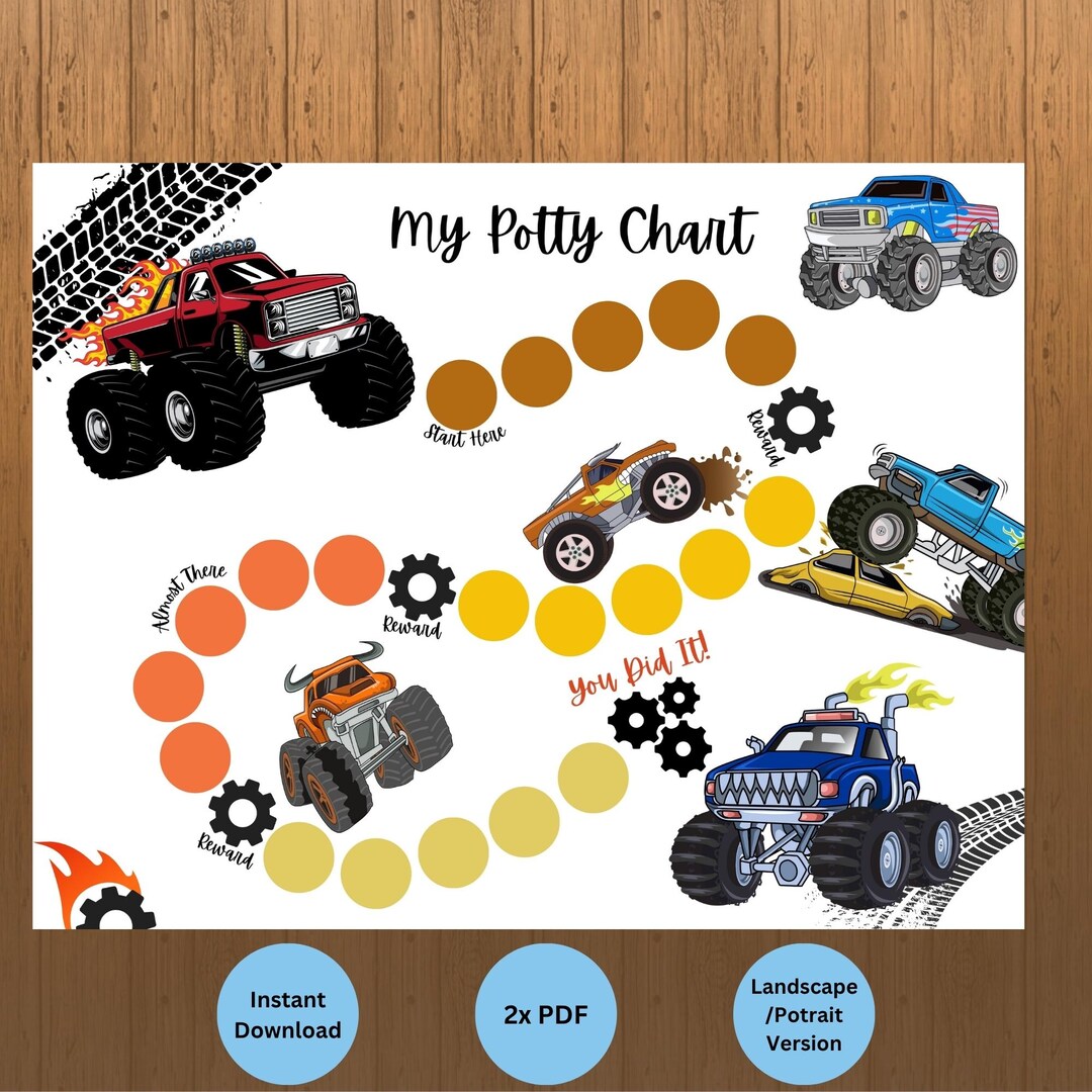 Printable Potty Chart, Monster Truck Potty Chart, Monster Truck Potty ...