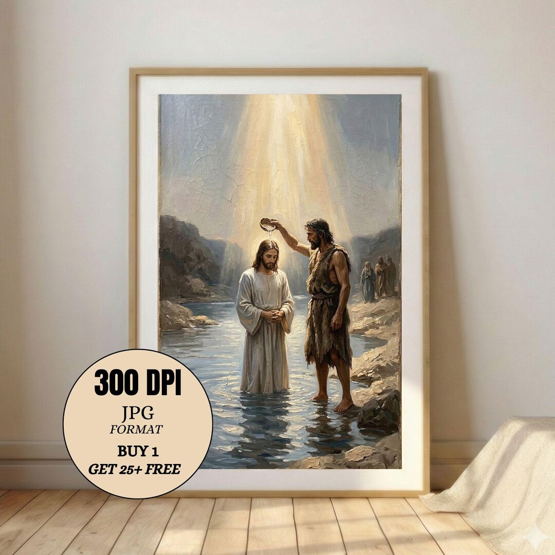 Jesus Being Baptized by John the Baptist Art: Christian Printable Wall ...
