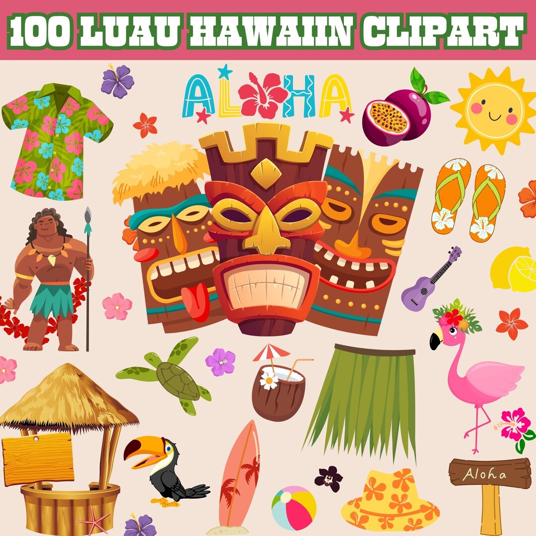 Luau Clipart, Tropical Luau Clipart, Hawaiian Luau Clipart, Tiki ...