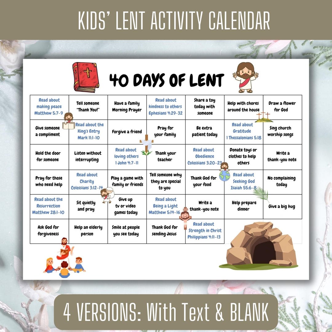 40 Days of Lent Calendar for Kids 2026: Printable LDS Holy Week Study ...