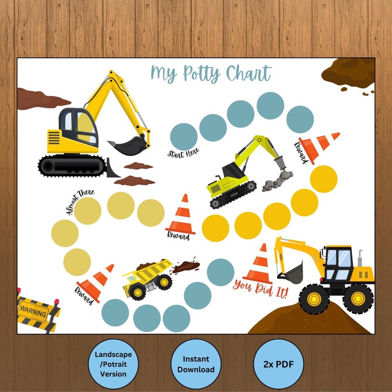 Construction Truck Potty Training Reward Chart: Printable for Boys (PDF ...