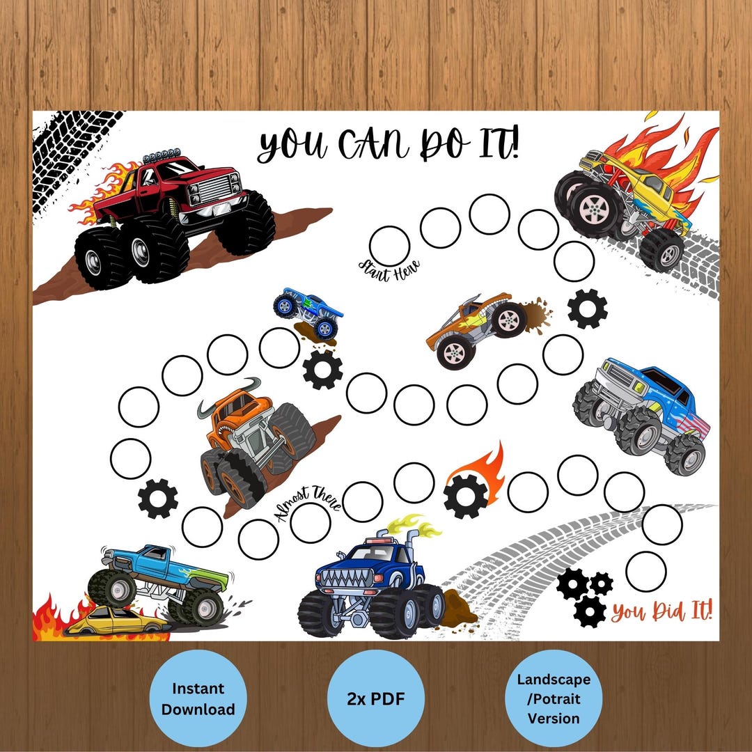 Monster Truck Reward Chart, Printable Reward Chart Kids, Potty Training ...