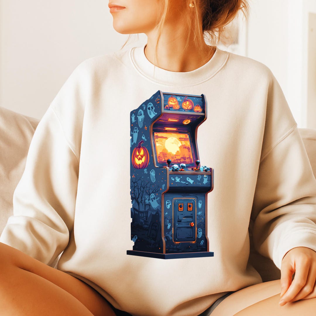 Halloween Arcade Machine PNG, Retro Spooky Gamer Sticker, Pumpkin Ghost ...