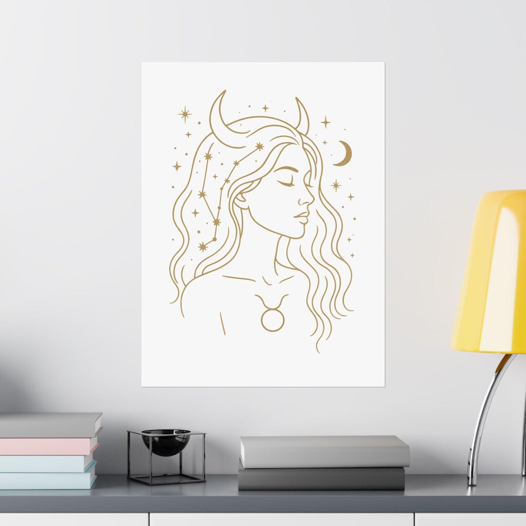 Taurus Zodiac Woman Poster, Minimalist Celestial Wall Art Print, Boho ...