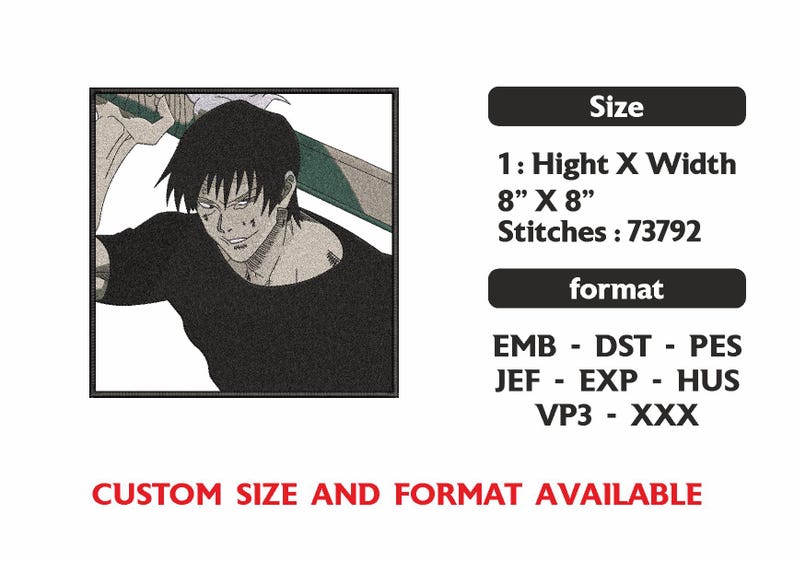 Toji Fushiguro Anime Embroidery Design File – Instant Download ...