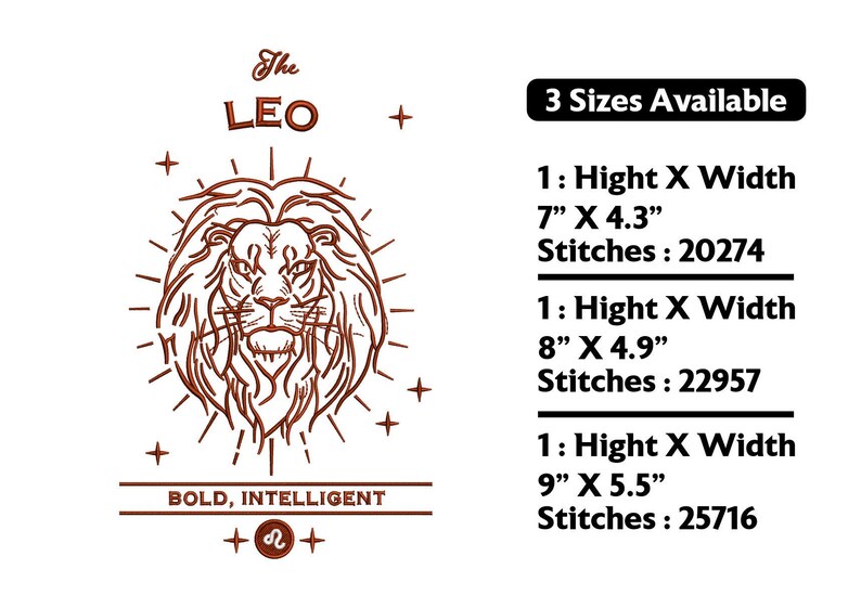 Leo Star Embroidery Design - Zodiac Sign Embroidery - Instant Download ...